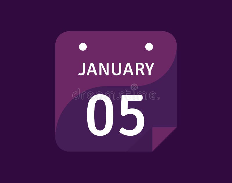 5 January, January 5 Icon Single Day Calendar Vector Illustration Stock ...