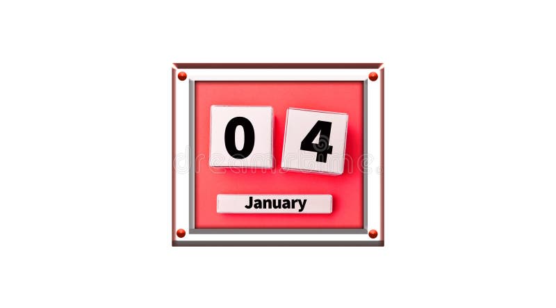 04 January, Image of January, Calendar on White Background with Empty ...