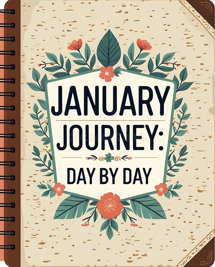 January Journey Day by Day Floral Notebook Design Stock Illustration ...