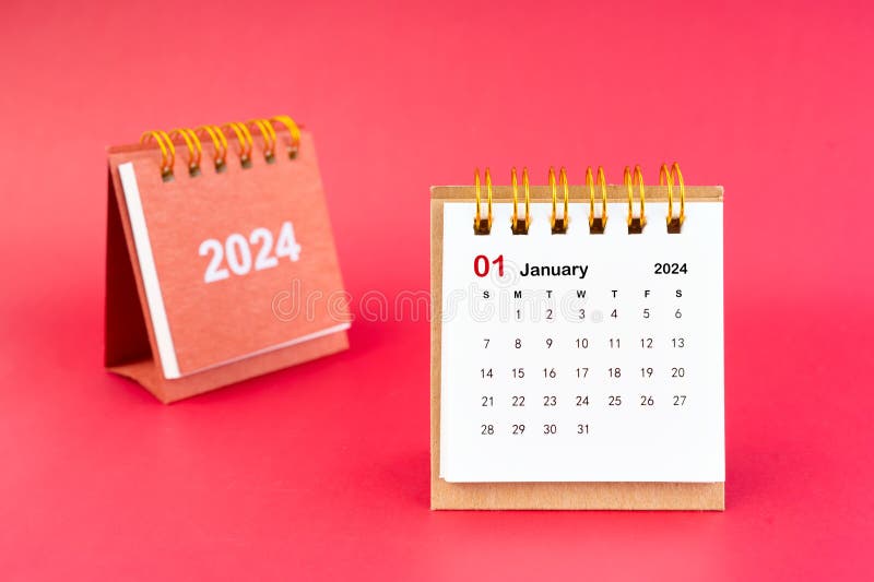 2024 January Mini Calendar on Red Background Stock Image - Image of ...