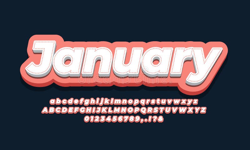 January Month Font 3d Orange Design Stock Vector - Illustration of ...