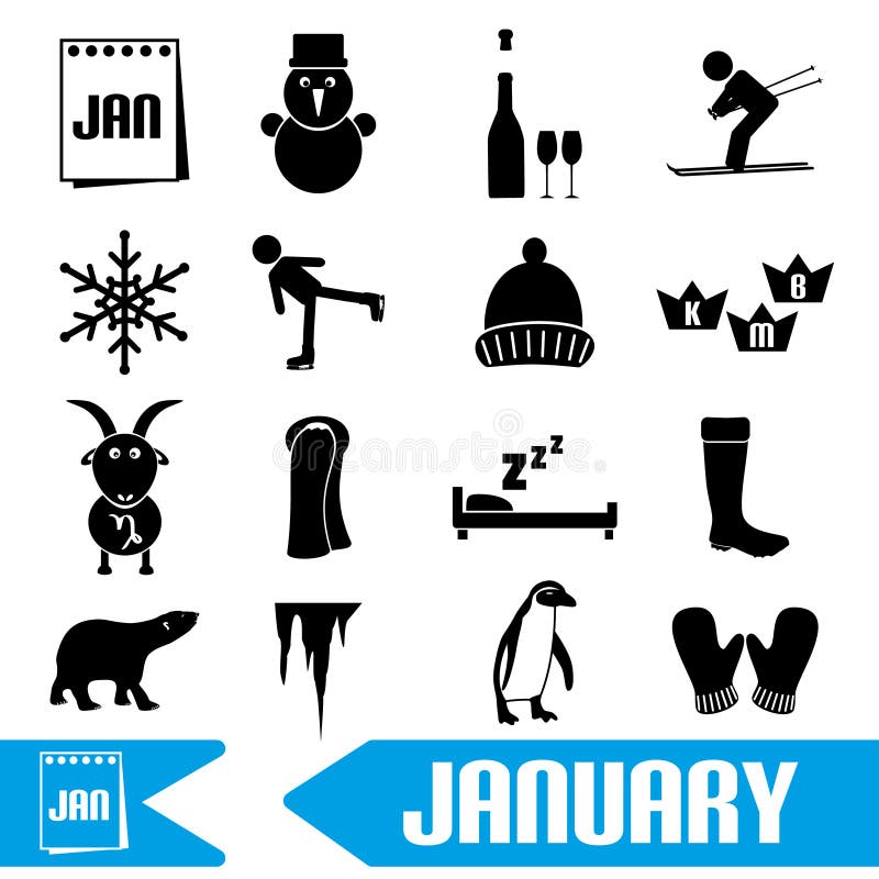 January Month Theme Set of Simple Outline Icons Eps10 Stock ...
