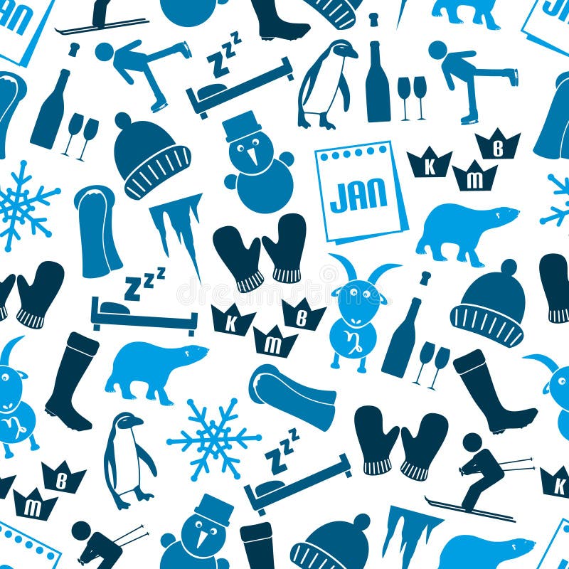 January Month Theme Set of Simple Icons Seamless Blue Pattern Eps10 ...