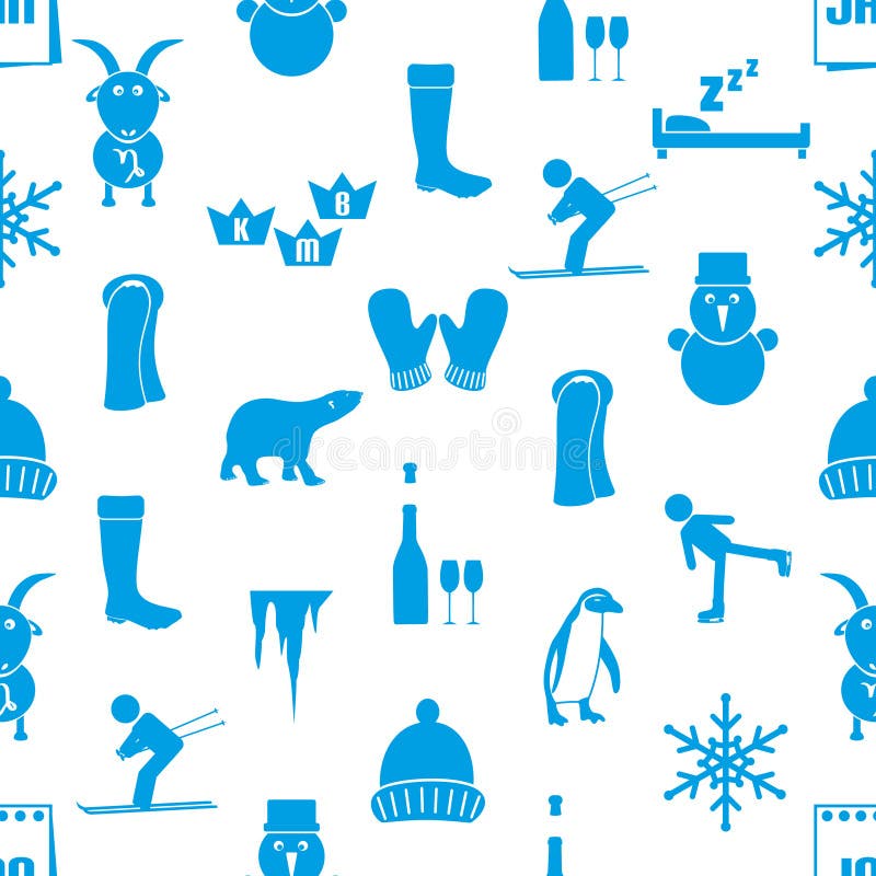 January Month Theme Set of Simple Icons Seamless Pattern Eps10 Stock ...