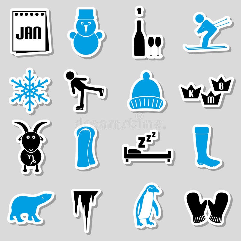 January Month Theme Set of Simple Stickers Eps10 Stock Illustration ...