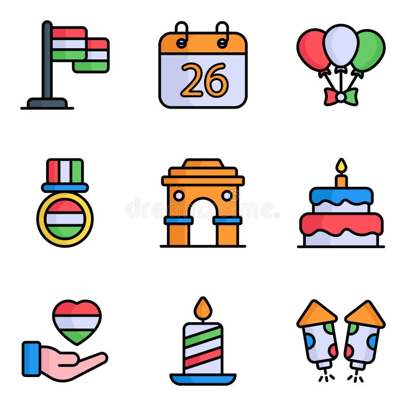 26 January Republic Day Vector Icons Stock Vector - Illustration of ...