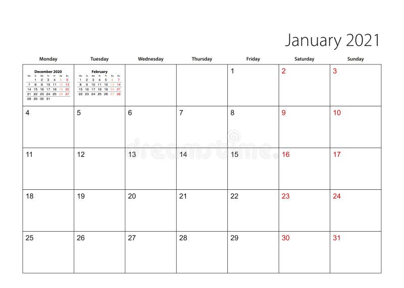 January 2021. Calendar Planner Design Template. Week Starts on Sunday ...