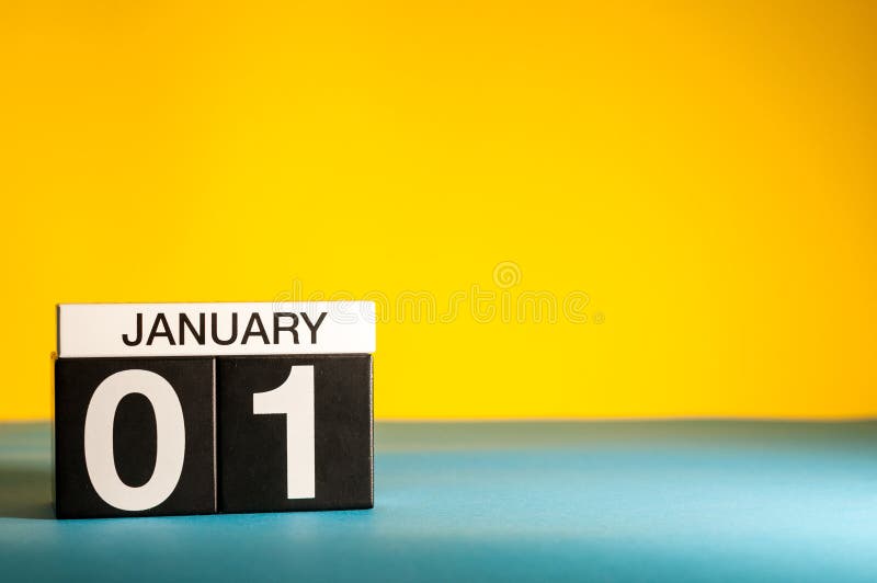 January 1st. Day 1 of January Month, Calendar on Yellow Background ...