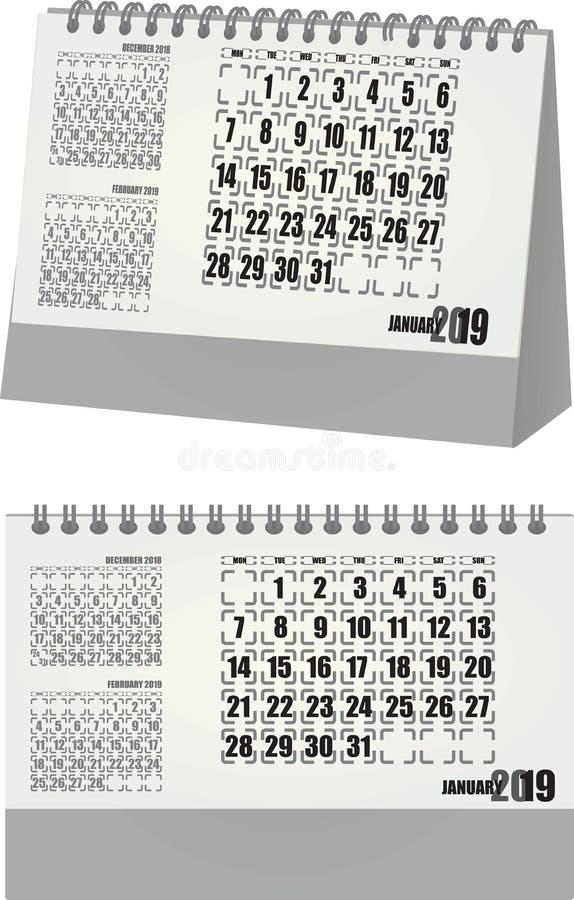 January 2019. Table Calendar Stock Vector - Illustration of date ...