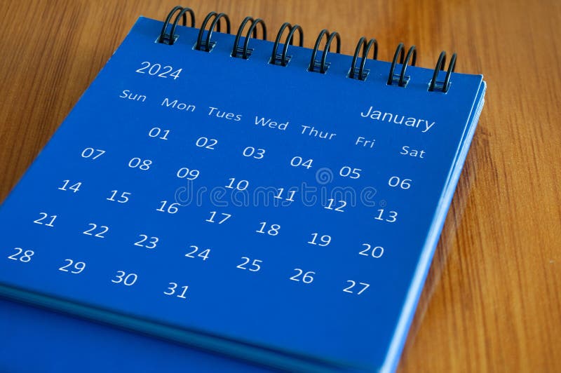 January 2024 Table Calendar on Wooden Desk. Time and Calendar Concept ...