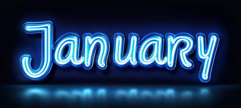 January a Vibrant Neon Sign with Cool Blue and White Text on Dark ...