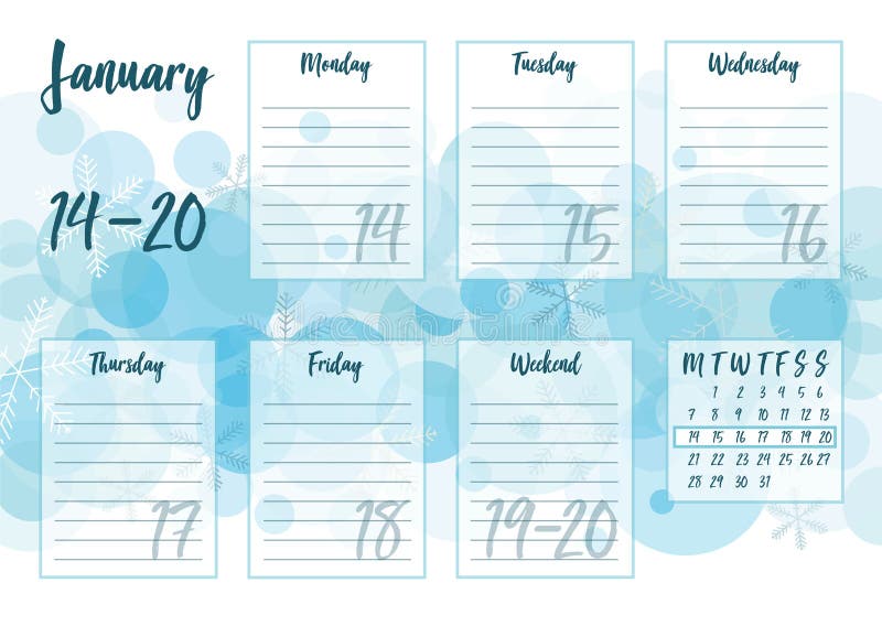 January 2019 Weekly Planner Stock Vector - Illustration of month, dairy ...