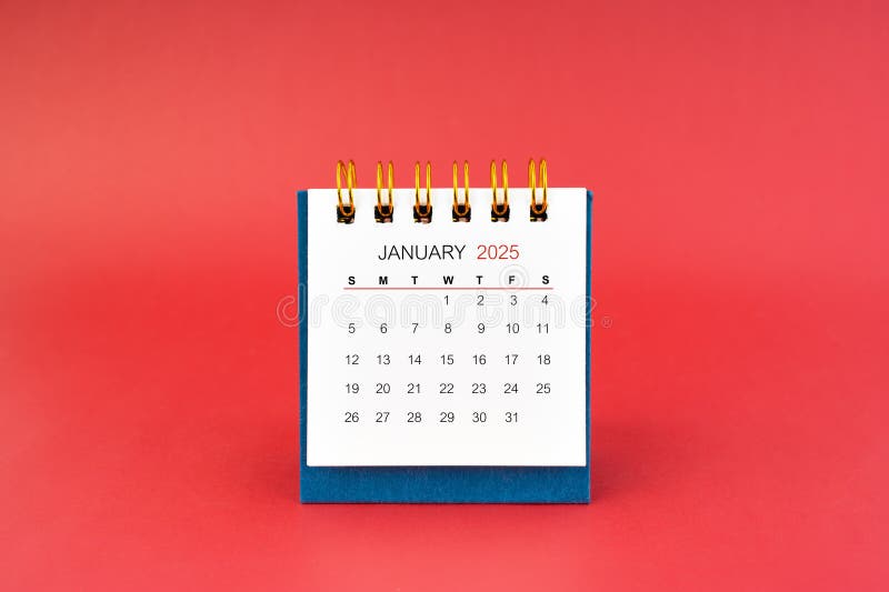 January 2025 White Desk Calendar Red Color Background Stock Photos ...