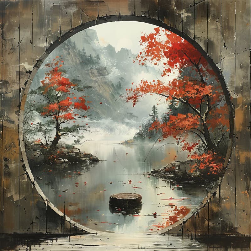 Japan, Artwork in Round, Watercolor, Art. AI Generative Stock ...