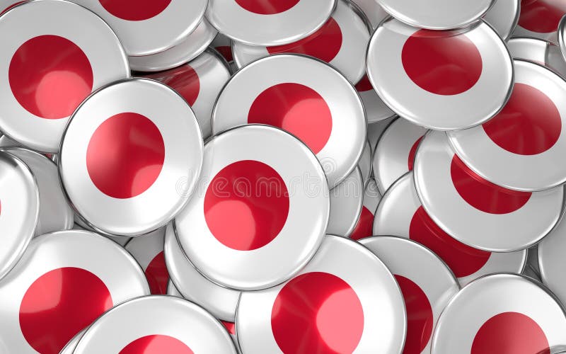 Japan Badges Background - Pile of Japanese Flag Buttons. Stock ...