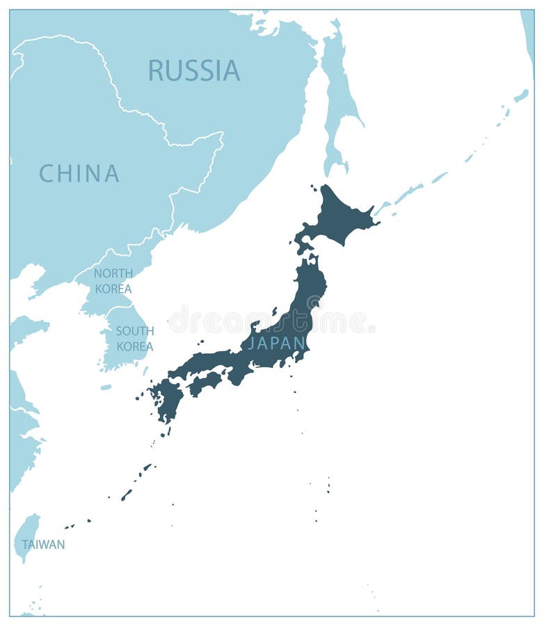 Japan - Blue Map with Neighboring Countries and Names Stock ...