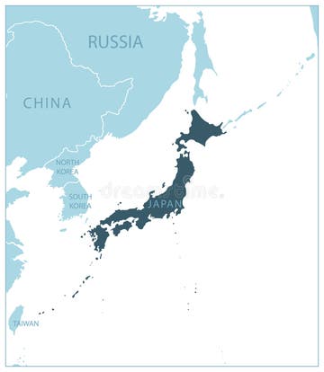 Japan - Blue Map with Neighboring Countries and Names Stock ...