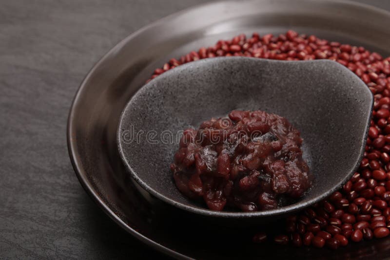 Red Bean Paste and Azuki Beans on a Plate Stock Photo - Image of grain ...