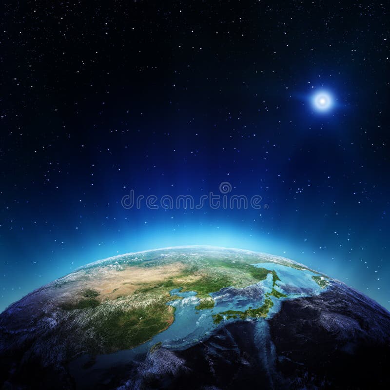 Japan and Korea Landscape from Space Stock Illustration - Illustration ...