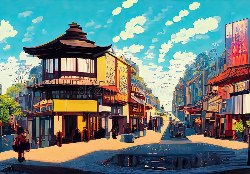 Japan City Illustrators Style Sharp Rendered Editorial Photography ...