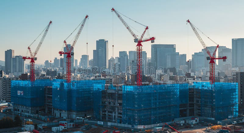 Cranes Over Cityscape: Construction in Japan, Urban Development, High ...