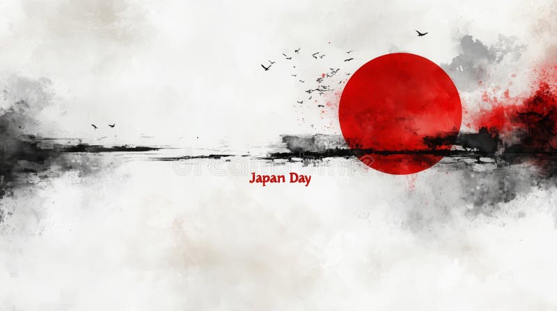 Japan Day: Red Circle with Flying Birds Stock Photo - Image of style ...