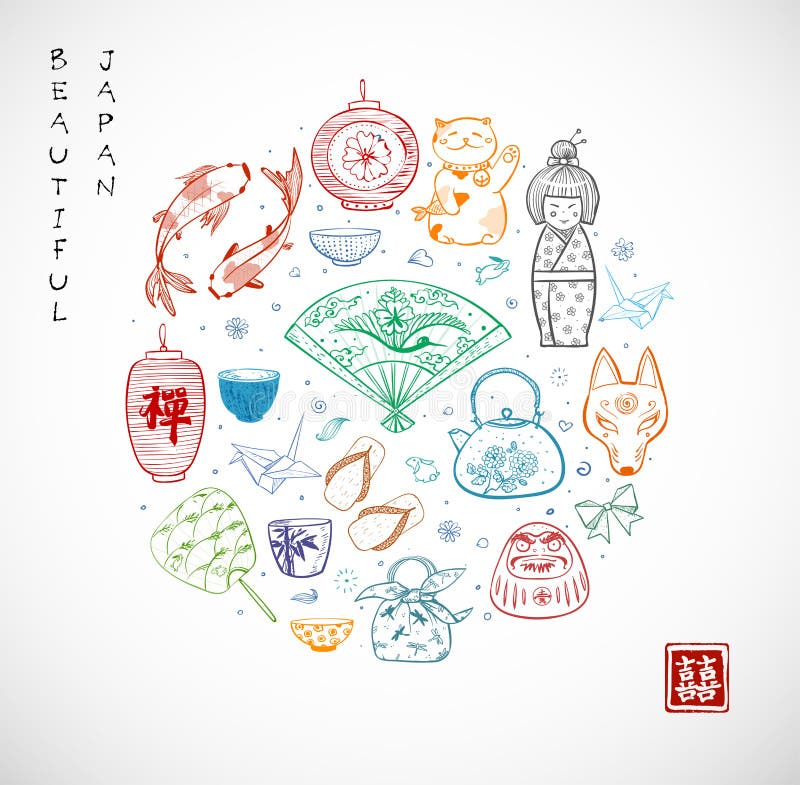 Japan Doodle Sketch Elements. Symbols of Japan Stock Vector ...