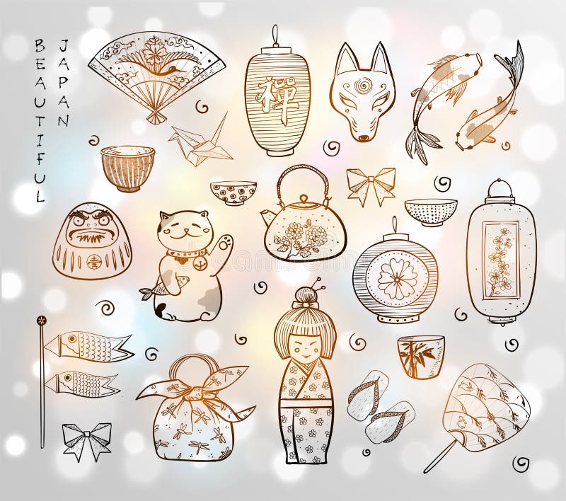 Japan Doodle Sketch Elements on White Background Stock Vector ...