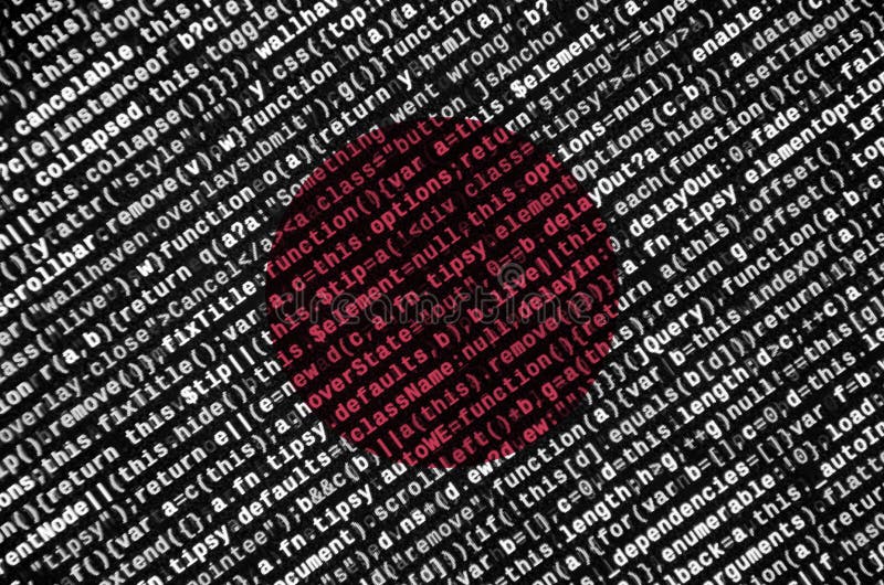 Japan Flag is Depicted on the Screen with the Program Code. the Concept ...