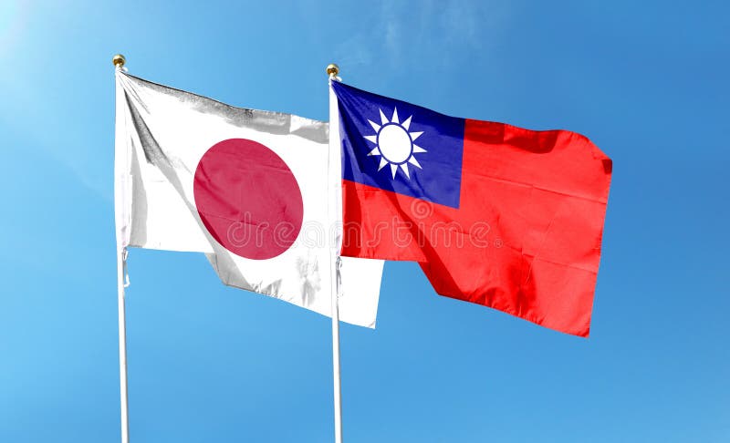 Japan Flag and Taiwan Flag on Cloudy Sky. Waving in the Sky Stock Image ...