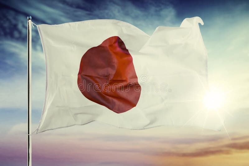 Japan Flag Waving with Sunrise at Dawning Stock Photo - Image of ...
