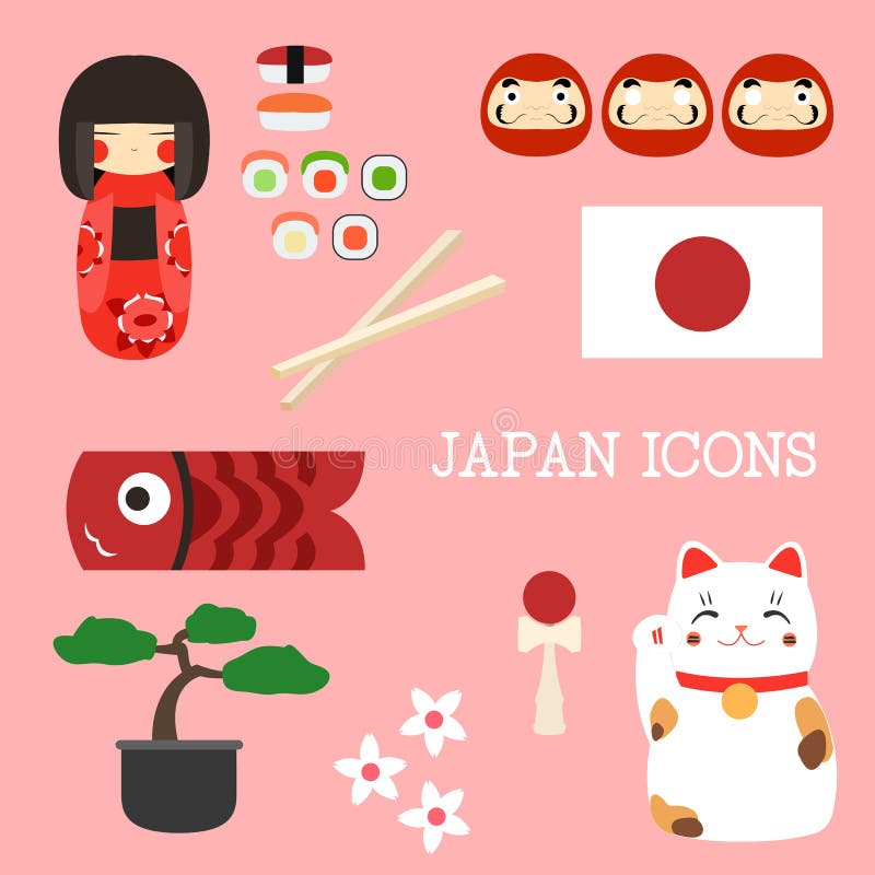 Japan Flat Icons. Japanese Theme. Illustration Stock Illustration ...