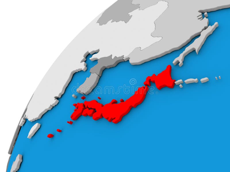 Japan on globe in red stock illustration. Illustration of render - 84776015