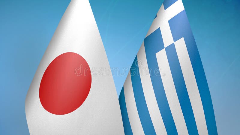 Greece and Japan Two Flags Textile Cloth, Fabric Texture Stock ...
