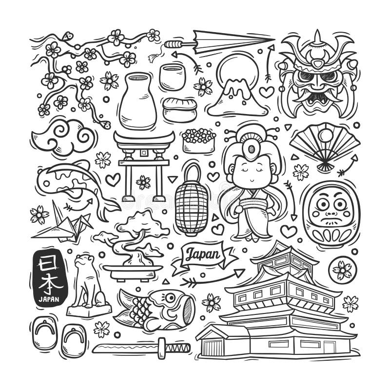 Japan Hand Drawn Doodle Vector Stock Vector - Illustration of flower ...