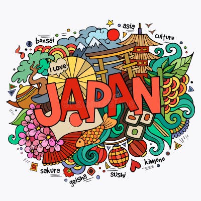 Japan Hand Lettering and Doodles Elements Stock Vector - Illustration ...