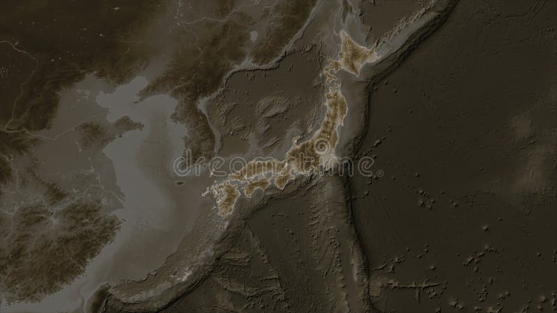 Japan highlighted. Sepia stock illustration. Illustration of earth ...