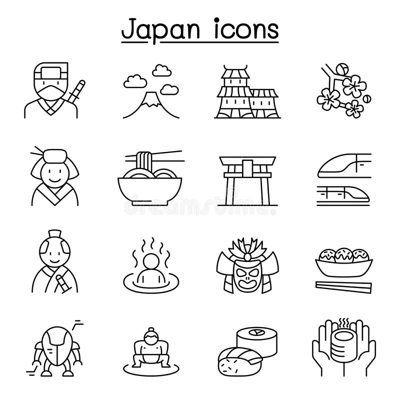 Japanese Food Icon Set in Thin Line Style Stock Illustration ...
