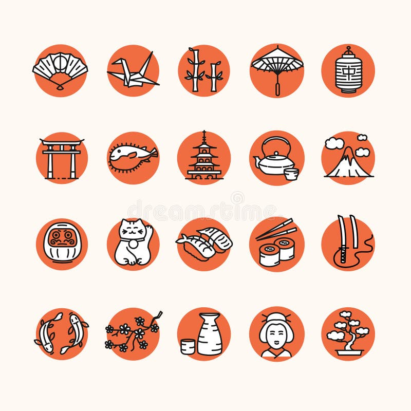 Japan Icon Set. Vector stock vector. Illustration of pictogram - 70064875