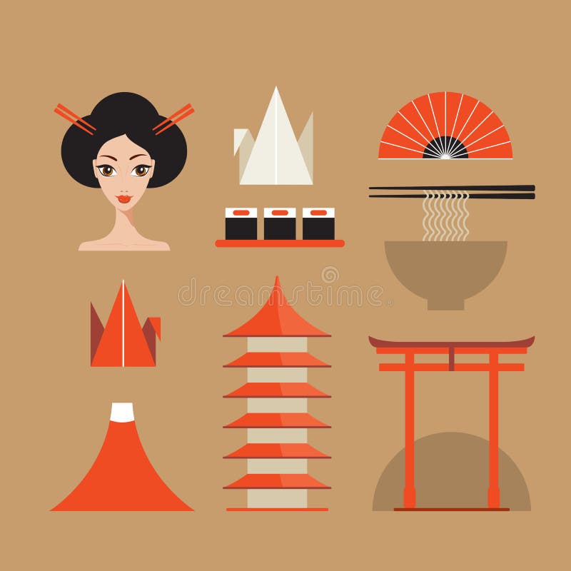 Japan Icons Set Asia Design Elements Collection Stock Vector ...