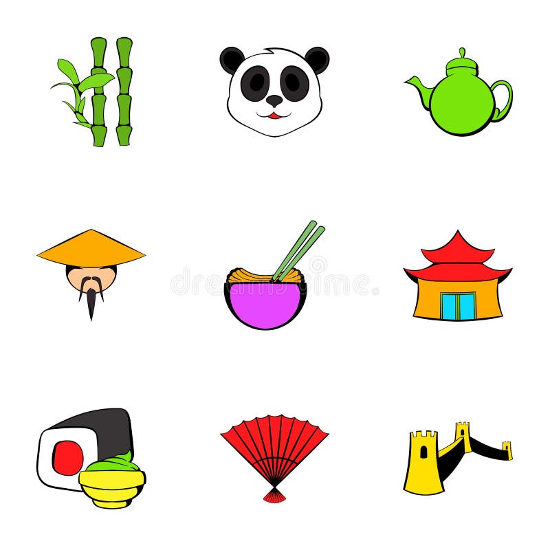 Japan Icons Set, Cartoon Style Stock Vector - Illustration of japan ...