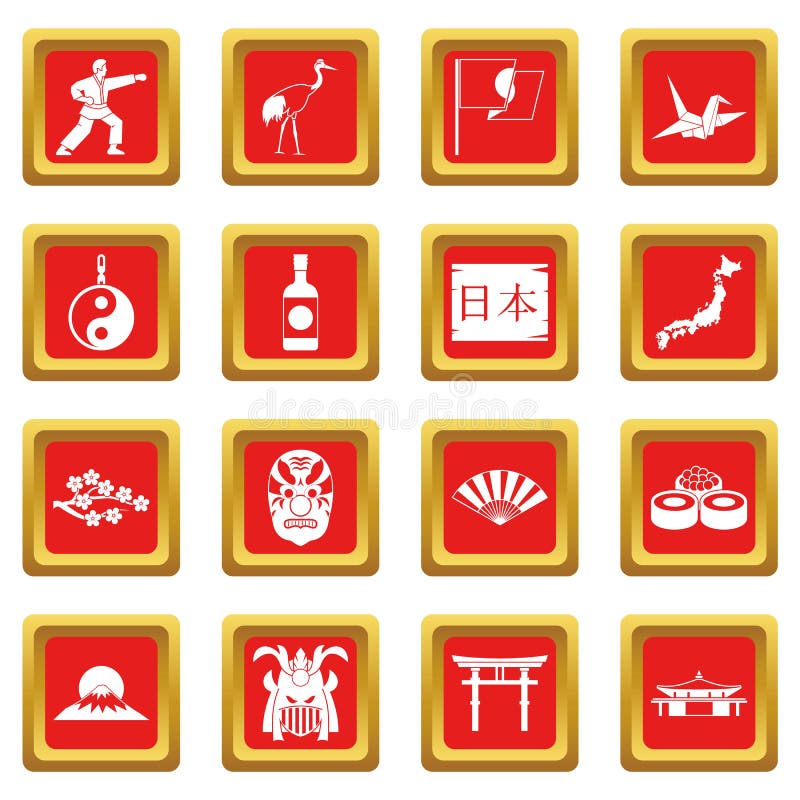 Japan icons set red stock vector. Illustration of isolated - 97946201