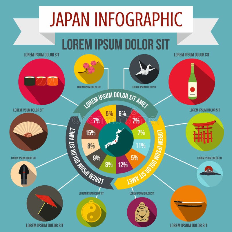 Japan Infographic Elements, Flat Style Stock Vector - Illustration of ...