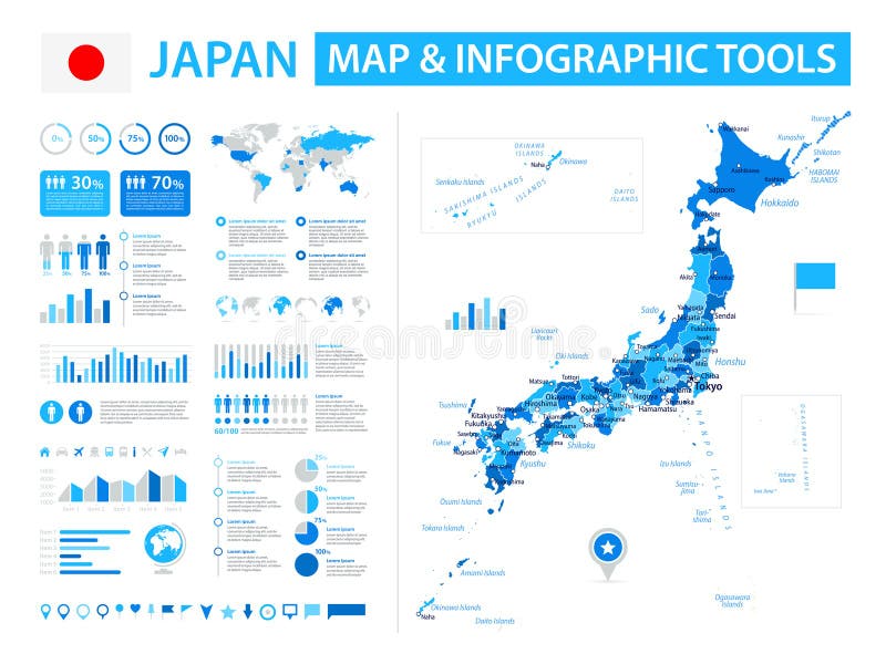 Japan Infographic Map with Data Visualization Elements - Vector Map of ...