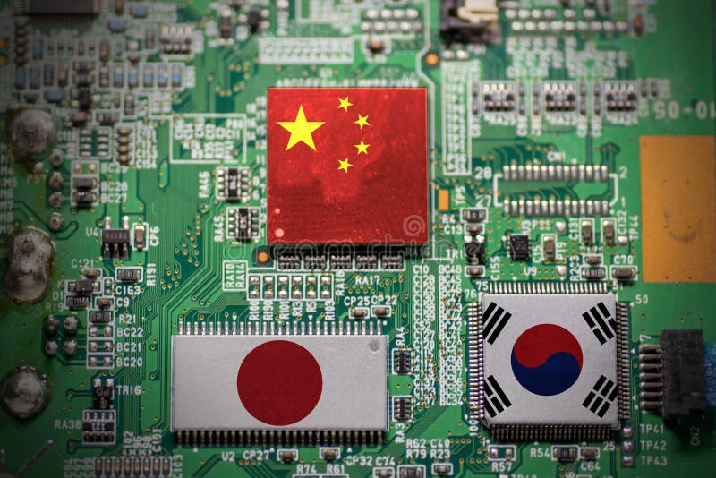 Japan, Korea and China Flags on Microchips Stock Image - Image of ...