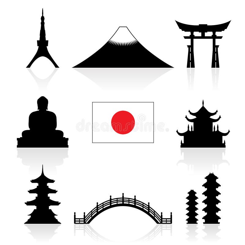 Japan Landmarks Icon Set. stock vector. Illustration of excursion ...