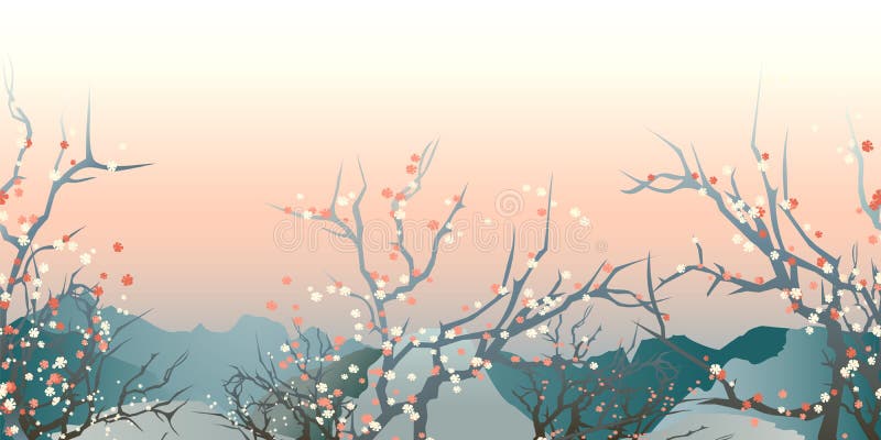 Japan landscape stock vector. Illustration of cherry - 42275915