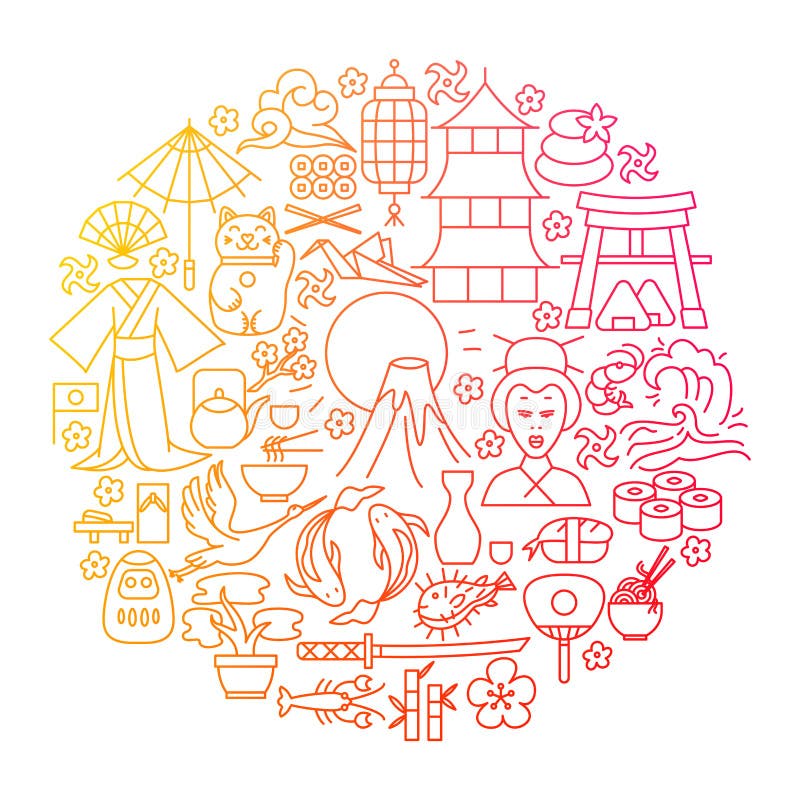 Japan Line Icon Circle Design Stock Vector - Illustration of japan ...