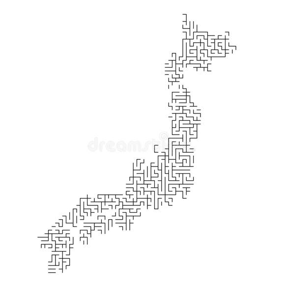 Japan Map from Black Pattern of the Maze Grid. Vector Illustration ...