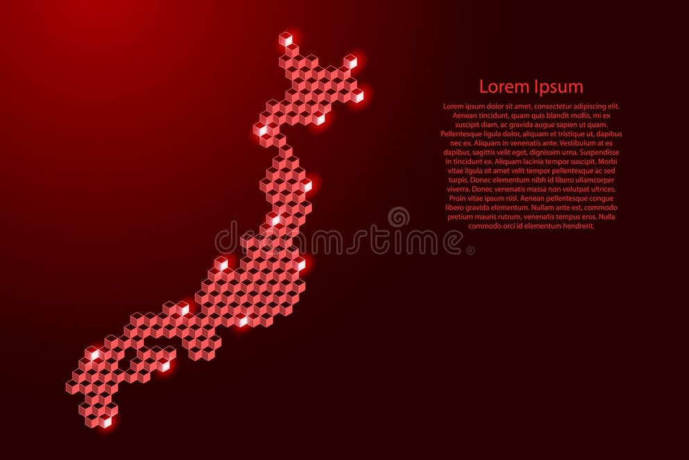 Japan Map from 3D Red Cubes Isometric Abstract Concept, Square Pattern ...